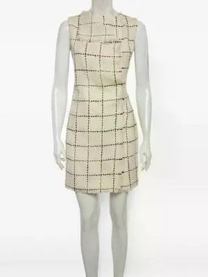 Oscar De La Renta Beige Check-pattern Tweed Mini Dress