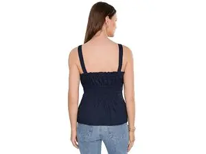 Vince Camuto Shirred Strappy Tank With Ruffle Neck - Navy