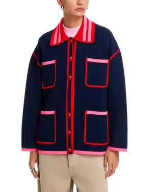 Essentiel Antwerp Knitted Cardigan With Contrasting Trim And Strawberry Buttons