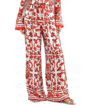 Dolce & Gabbana Majolica Print Silk Wide Leg Trousers - Multicolor