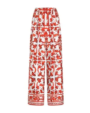 Dolce & Gabbana Majolica Print Silk Wide Leg Trousers