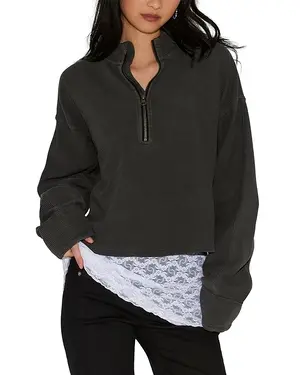 Free People Celeste Quarter Zip Sweatshirt - Black