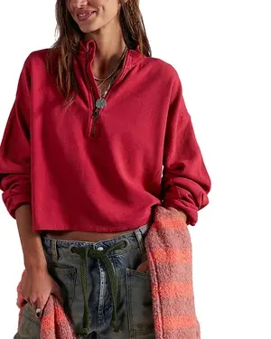 Free People FREE PEOPLE Celeste Quarter Zip Sweatshirt Salsa