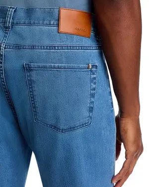 Canali Light Wash Stretch Denim Straight Fit Jeans