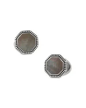JAN LESLIE Octagon Grey Mother-of-pearl Antique Border Cufflinks - Gray