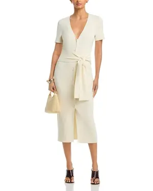 TOCCIN Agnes Tie Front Button-detailed Midi Dress - Ivory