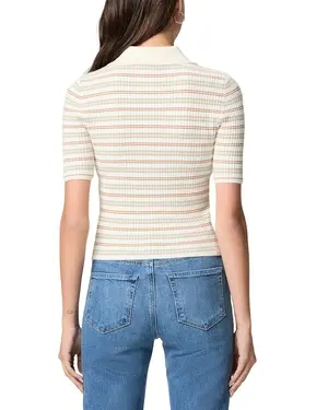 Paige Summit Ribbed Polo Top - White Multi