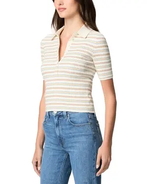 Paige Summit Ribbed Polo Top - White Multi