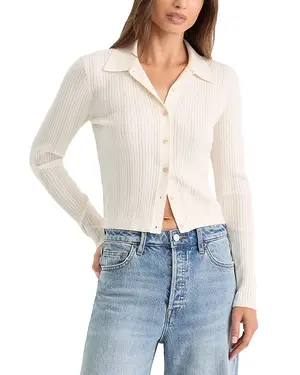 Good American The Ladder Rib Cardigan Sweater - Chalk