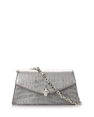 Alexander McQueen Metallic Croc Embossed Leather Shoulder Bag - Cloud Ivory