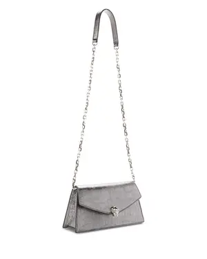 Alexander McQueen Metallic Croc Embossed Leather Shoulder Bag - Cloud Ivory
