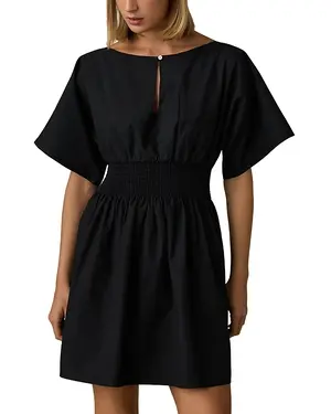 Faherty Brand Coastal Poplin Elia Mini Smocked Dress - Black