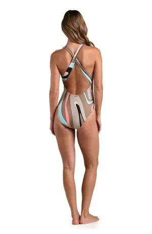 L'Agence Lisa Abstract Swirl Plunge One-piece Swimsuit