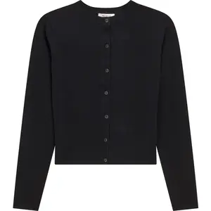VIVID Cropped Ribbed Button Front Knit Cardigan - Black