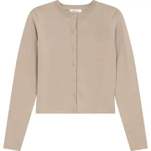 VIVID Cropped Ribbed Button Front Knit Cardigan - Stone