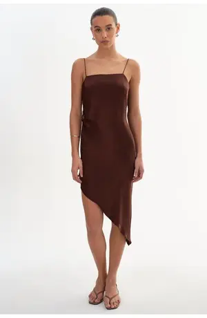 LAMARQUE Ashley Asymmetrical Satin Cami Dress - Brown