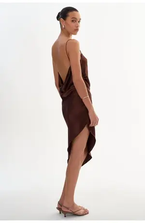 LAMARQUE Ashley Asymmetrical Satin Cami Dress - Brown