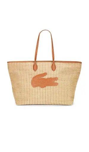 Lacoste Raffia Shopping Bag With Crocodile Print