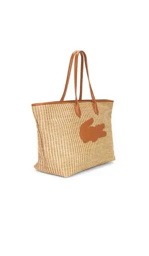 Lacoste Raffia Shopping Bag With Crocodile Print