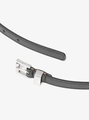 Michael Kors Slim Leather Belt With Silver Tone Buckle