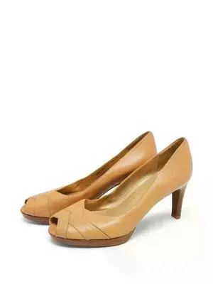 STUART WEITZMAN Beige Leather Peep Toe Platform Pumps