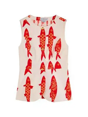 NEVER FULLY DRESSED Pink And Red Fish Print Cotton Tank Top