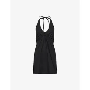 DEIJI STUDIOS Cinched Halter Cotton Mini Dress - Black