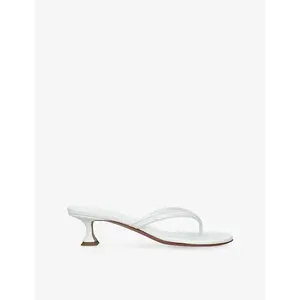 Amina Muaddi Juliette Thong 45 Leather Heeled Sandals - White
