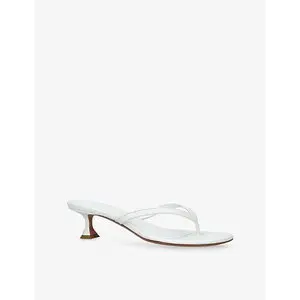 Amina Muaddi Juliette Thong Leather Heeled Sandals - White