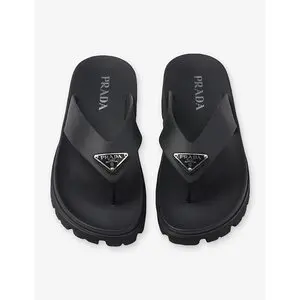 Prada Rubber Thong Sandals With Enamelled Triangle Logo - Black