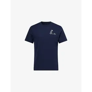 Lacoste Graphic-print Crew-neck Cotton T-shirt - Navy