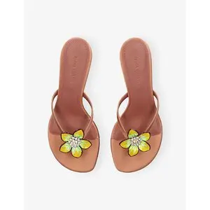Amina Muaddi Vittoria Thong 45 Leather Heeled Sandals