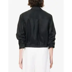 Theory Short-sleeve Belted Linen-blend Blazer