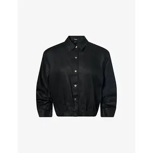 Theory Ruched-sleeve Crop Linen Shirt