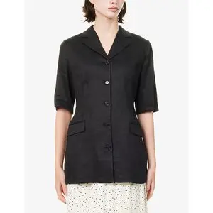 Theory Ruched-sleeve Crop Linen Shirt