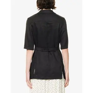 Theory Ruched-sleeve Crop Linen Shirt