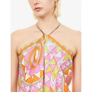 Emilio Pucci Printed Chain Halter-neck Silk Top