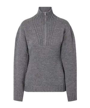 JIL SANDER Ribbed-knit Half-zip Turtleneck Sweater - Grey