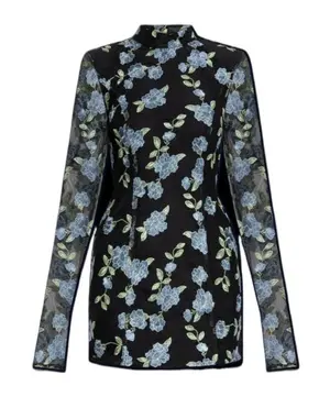 ROTATE BY BIRGER CHRISTENSEN Mesh Embroidered Mini Dress