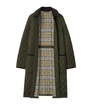 Burberry Quilted Car Coat With Signature Check Lining - Green