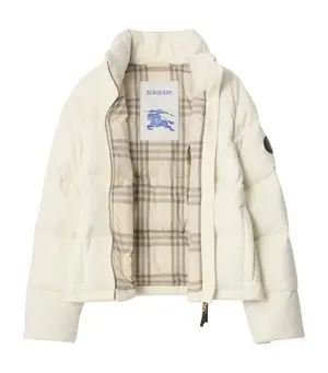 Burberry Cashmere Down Puffer Jacket With Equestrian Knight Design