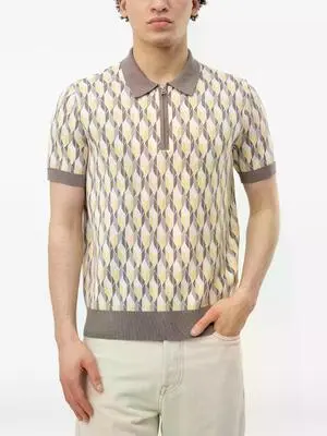 Hugo Geometric-pattern Quarter-zip Polo - Neutrals