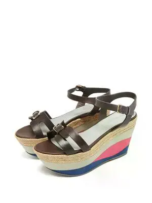 SERGIO ROSSI Leather Wedge Sandals With Buckle Detail