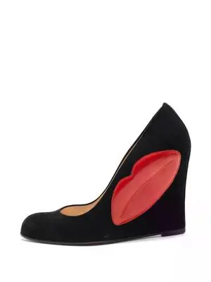 CHRISTIAN LOUBOUTIN Suede Wedge Pumps - Black