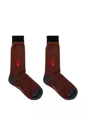 Marni Logo Intarsia Ribbed Trim Socks - Brown