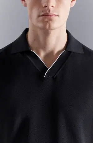 Mango Contrast Trim Piqué Polo - Navy