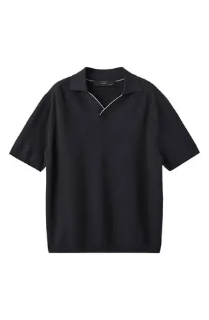 Mango Contrast Trim Piqué Polo - Navy