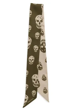 Alexander McQueen Skinny Silk Twill Scarf - Olive