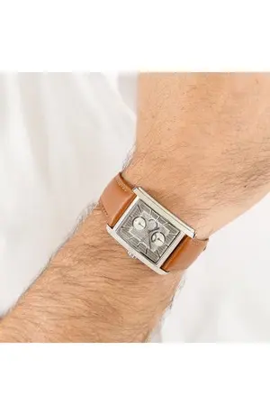 BOSS Principle Dress Multifunction Tank Leather Strap Watch