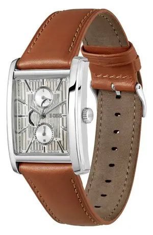 BOSS Principle Dress Multifunction Tank Leather Strap Watch